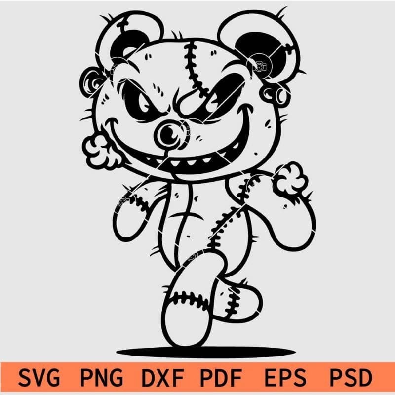Evil Teddy Bear SVG, Scary Face Bandage Svg, Teddy Bear cartoon Svg ...