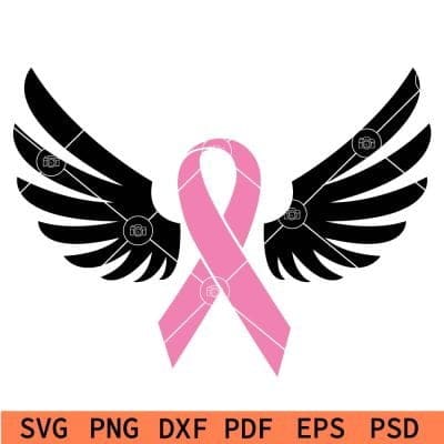 angle wing cancer ribbon svg, Angle wing svg, pink cancer ribbon svg ...