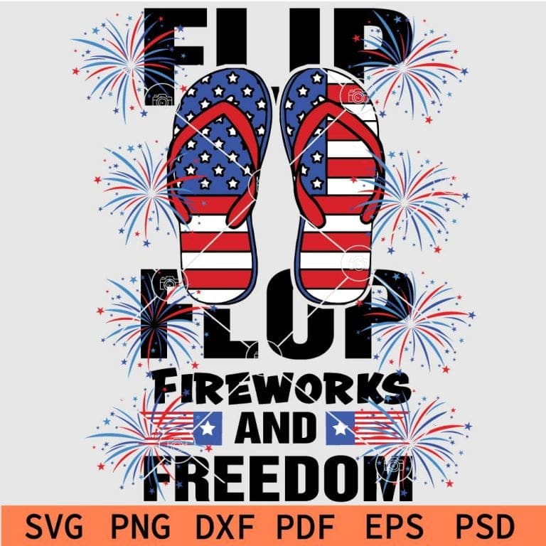 flip flop fireworks and freedom svg, patriotic flip flop svg, USA flip ...