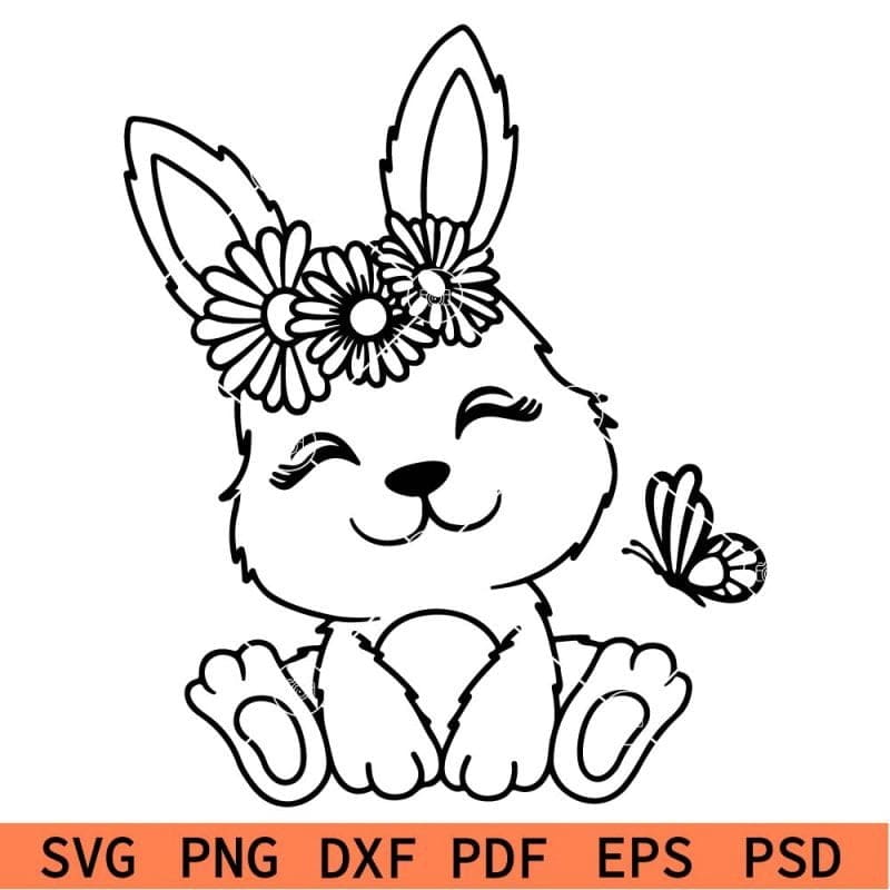 floral bunny sitting svg, Easter bunny svg, floral rabbit sitting svg ...