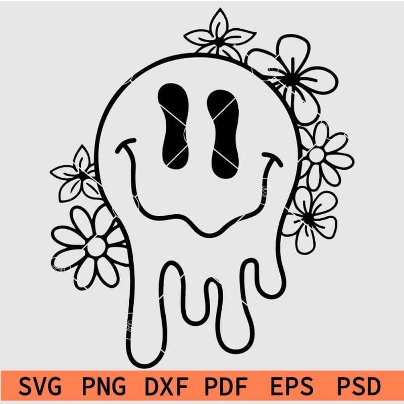 floral melting Smiley svg, smile svg, floral smile svg, melting smile ...