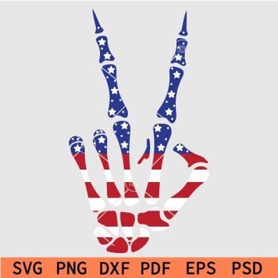 4th of july peace sign skeleton hand svg, patriotic peace sign skeleton ...