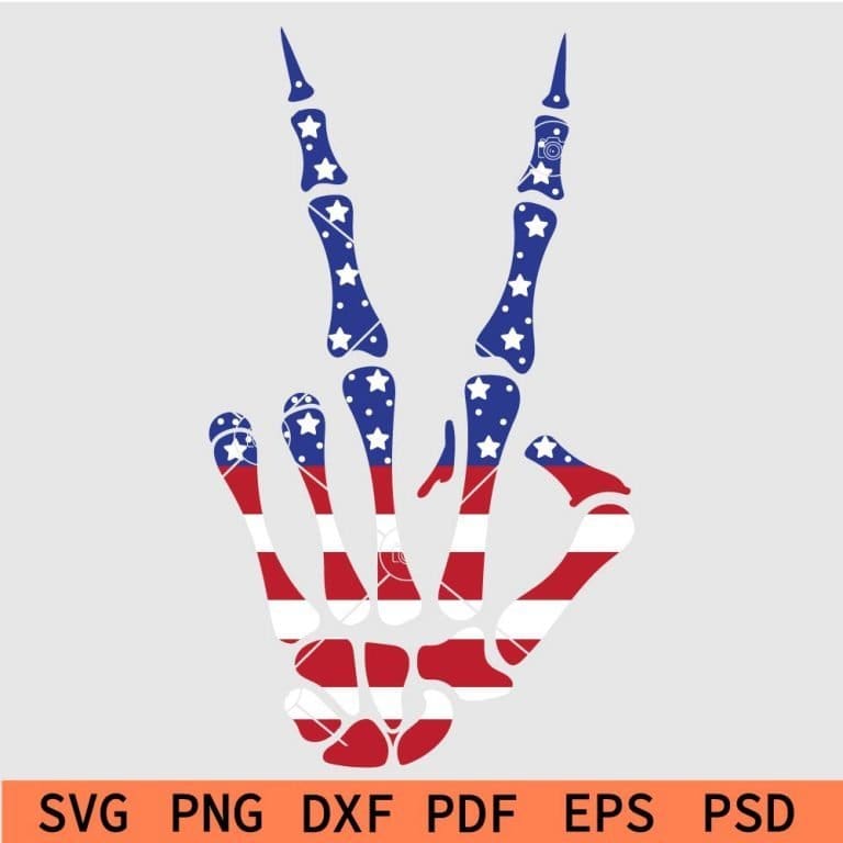 4th of july peace sign skeleton hand svg, patriotic peace sign skeleton ...