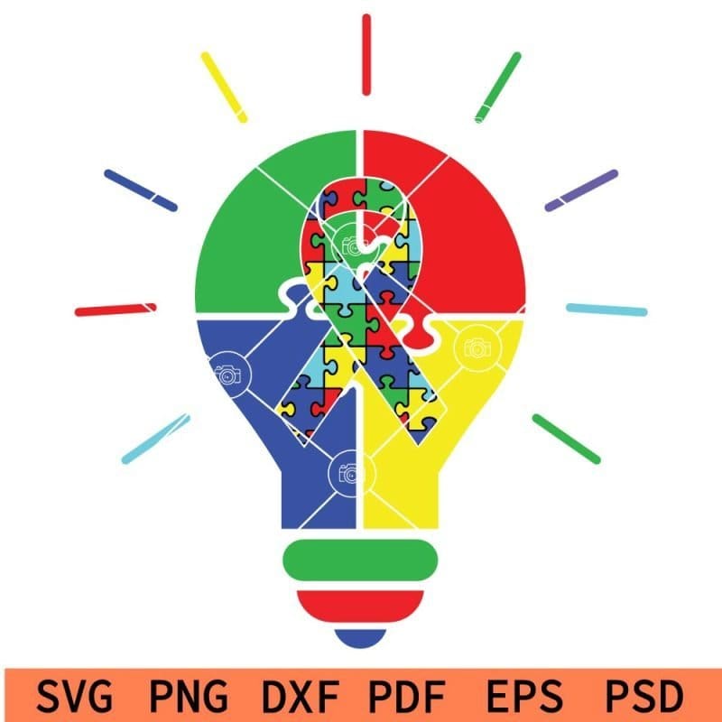 Autism awareness light svg, Atism Bulb SVG, Autism Ribbon SVG, Autism ...