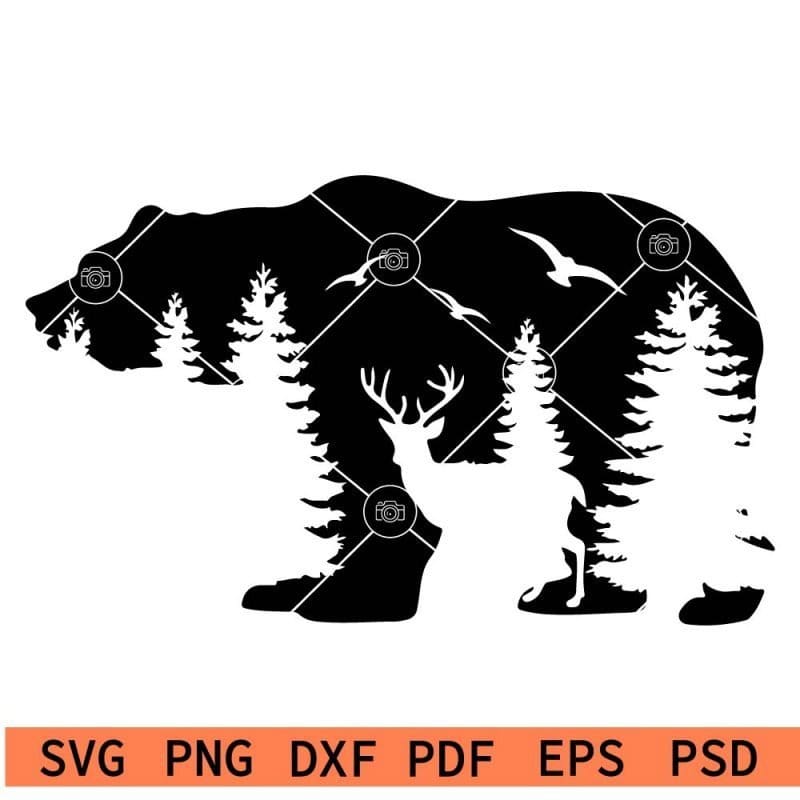 Bear deer and bird Stencil svg, Deer and bear Stencil SVG, Bear and ...