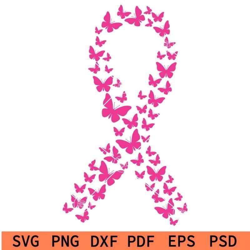Butterfly Cancer Ribbon SVG, Floral Cancer Ribbon SVG, Cancer Ribbon ...