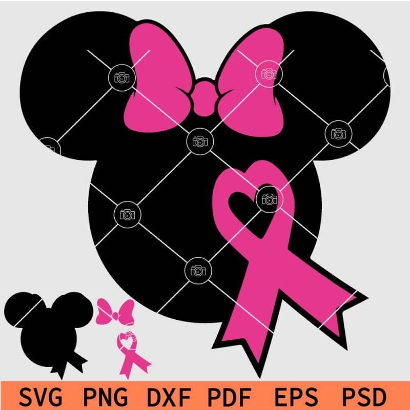 Minnie Head Cancer Awareness svg, Disney Cancer Awareness Ribbon SVG ...