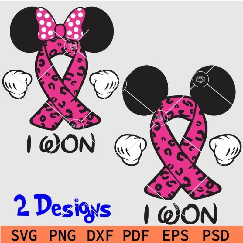 Cancer Awareness Ribbon Bundle Svg, Mickey Minnie Pink Ribbon Svg ...