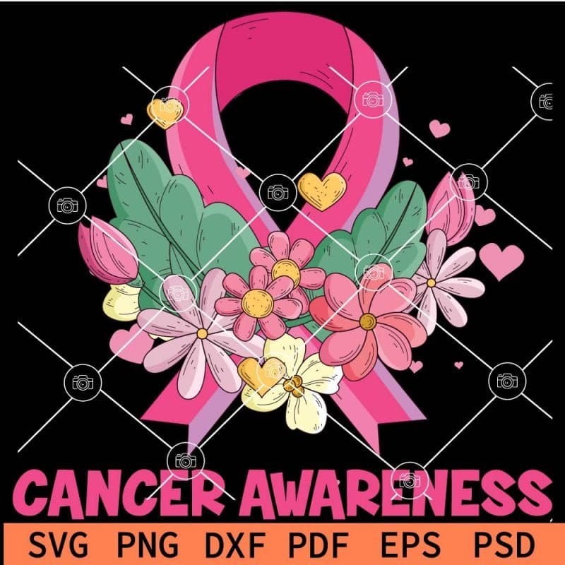 Floral Cancer Awareness Ribbon SVG, Cancer Awareness Flowers SVG ...