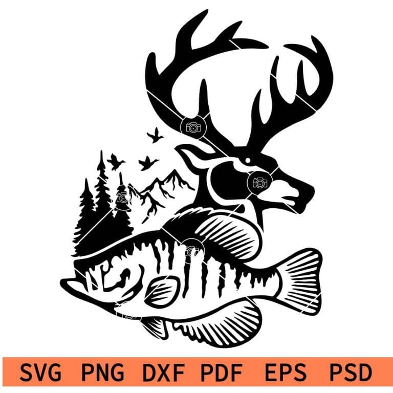 Deer fish forest mounting svg, Duck Deer Fish and mountain Stencil svg ...