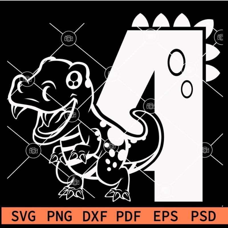 Dinosaur Number four SVG, Dinosaur 4th Birthday SVG, Boy Birthday SVG