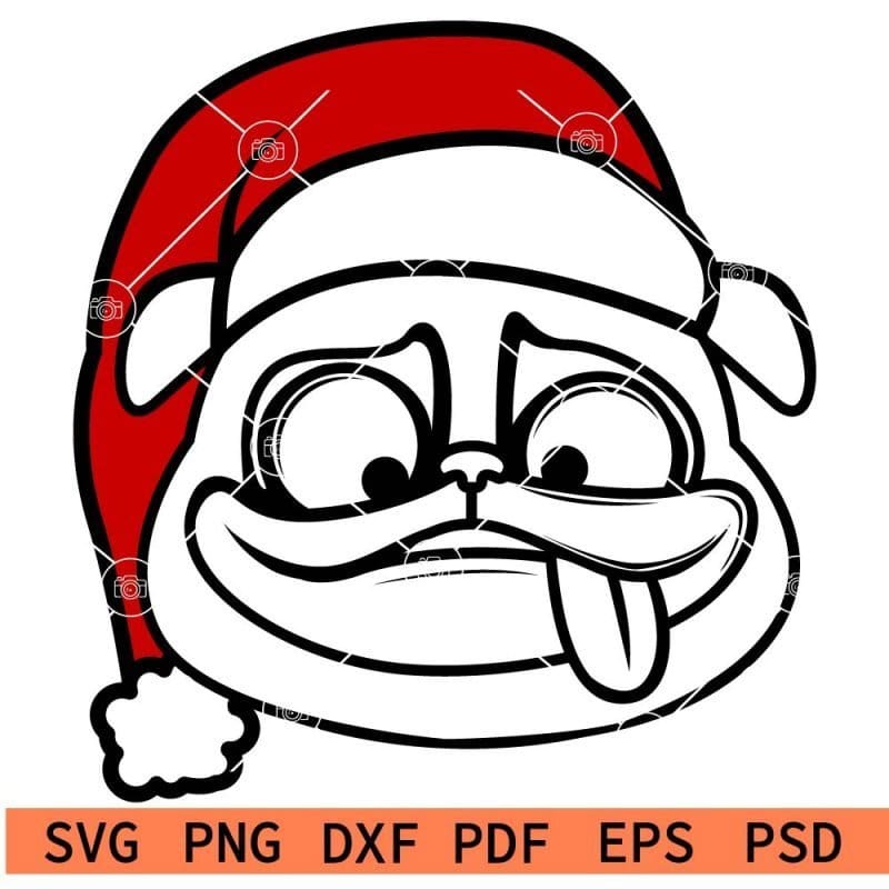 Santa dog cartoon svg, dog head with santa hat SVG, funny dog head with ...