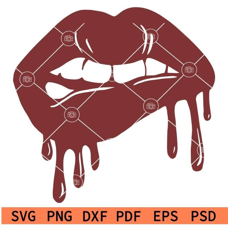 Teeth Biting Lips SVG, Dripping Lips SVG, Dripping Kiss SVG