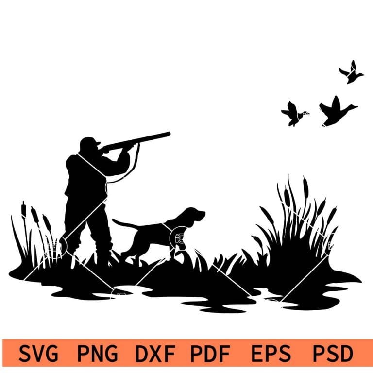 Dad with dog and Gun hunting Ducks SVG, Duck Hunter svg, Hunter Dad SVG