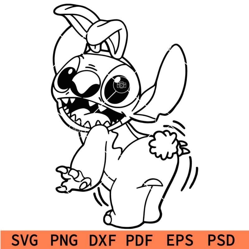 Stitch Easter Line art SVG, Funny Easter stich svg, Stitch with bunny ...