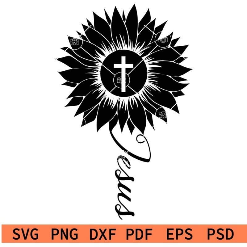 Jesus Sunflower SVG, Sunflower with cross SVG, Cross inside sunflower SVG
