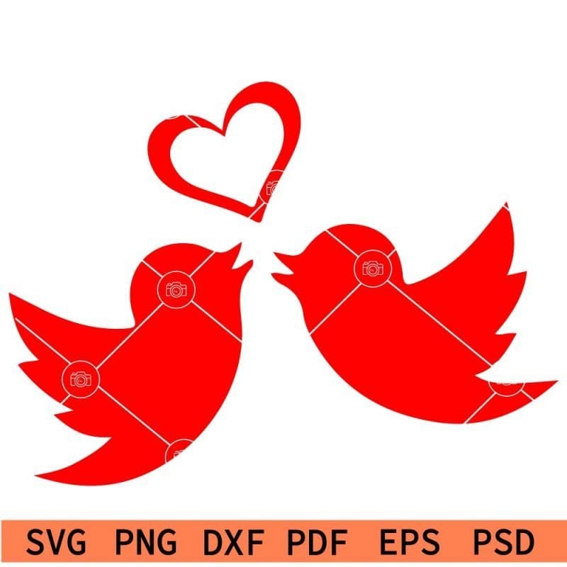 Love Birds SVG, Heart Symbol Birds Kissing SVG, Happy Valentine birds SVG