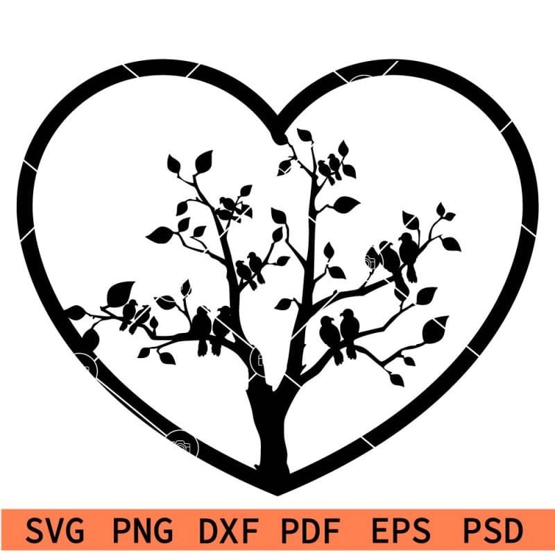 Love tree inside heart SVG, Tree with love birds Inside heart symbol SVG