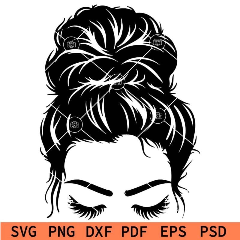 Messy Bun Closing eyes SVG, Cute Messy Bun SVG, Messy Bun Vector SVG