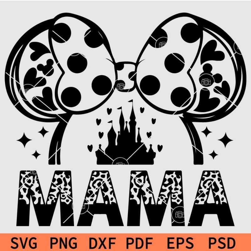 Minnie Mouse Leopard Prints Mama Svg, Minnie ears Mama Svg
