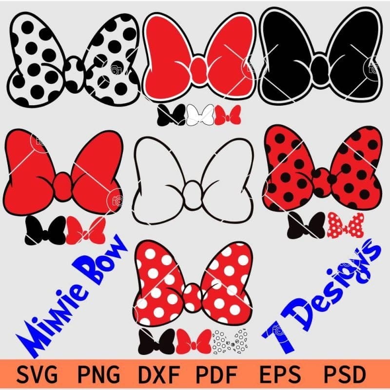 Minnie Mouse Bow Bundle SVG, Disney Bow Bundle SVG, Red and Black ...