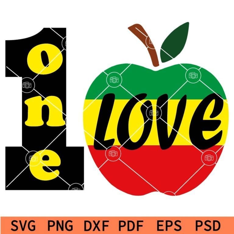 One Love SVG, Rastafari colors SVG, Rastafari Apple SVG