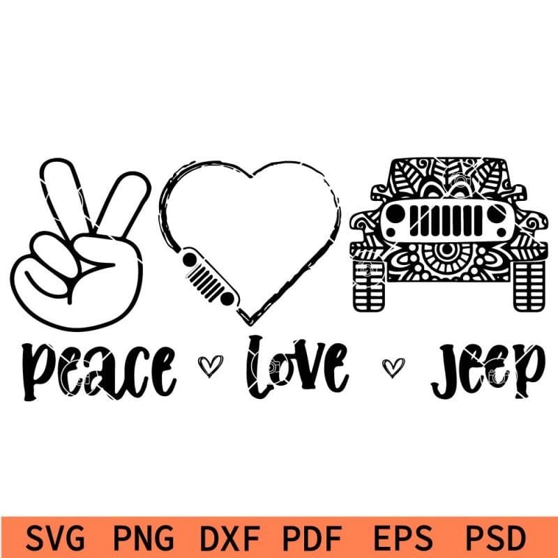 Peace Love Jeep SVG, Peace Love Mandala Jeep SVG, Love Peace Jeep SVG