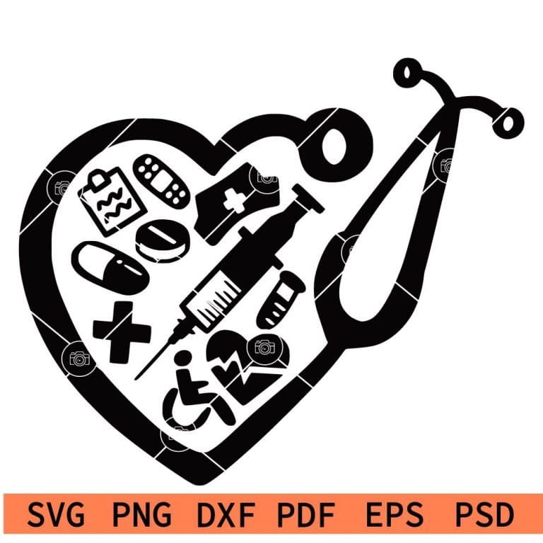 Stethoscope heart Symbol SVG, Nurse Tools Inside Stethoscope Heart SVG ...
