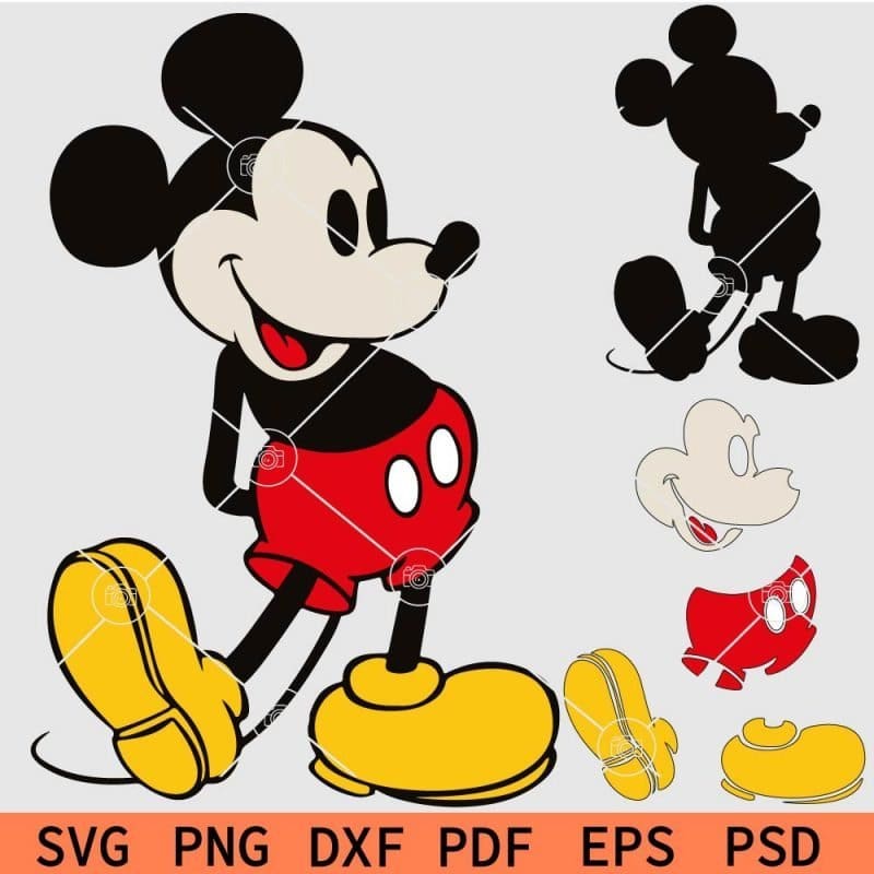 Vintage Mickey Bending Backwards Layered svg, Mickey Mouse Line art SVG
