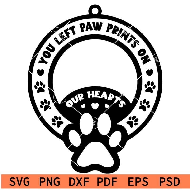 You left Paw prints on our hearts svg, Dog Memorial Circular Frame SVG