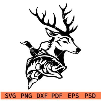 Duck Deer and fish svg, Duck Deer Fish Stencil svg, Buck head svg