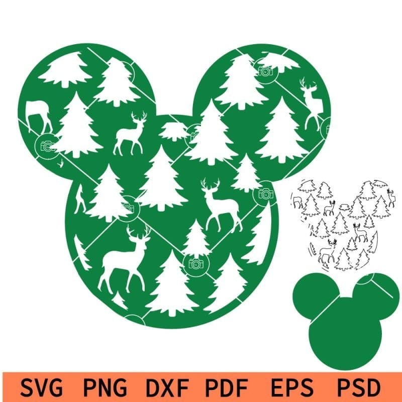 Disney deer and Christmas tress svg, Christmas Mickey Head SVG, Mickey ...