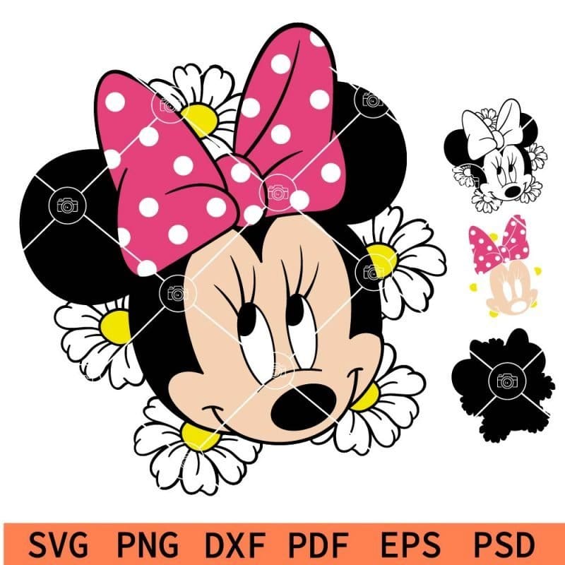 Layered Floral Minnie With Polka Dots Bow SVG, Floral Minnie head svg ...