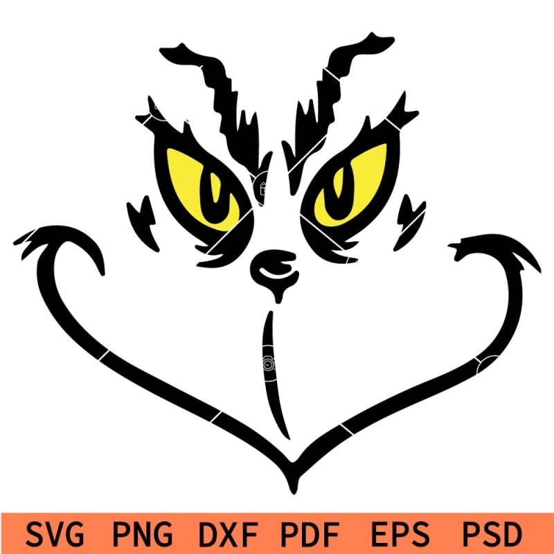 Grinch face SVG, Grinch face outline SVG, Grinch SVG, Merry Grinchmas SVG