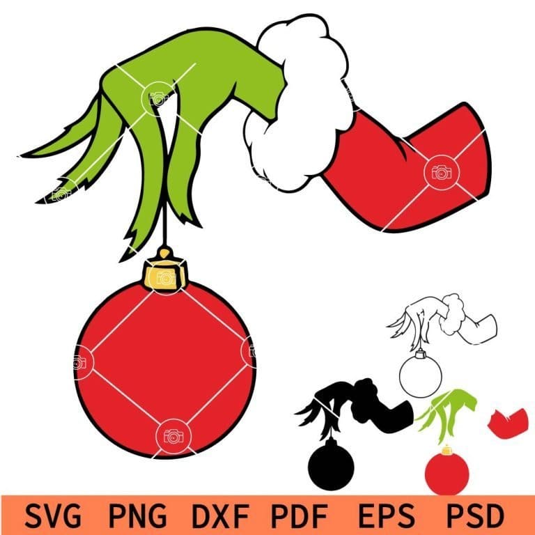 Grinch hand holding Christmas bulb svg, Grinch hand layered SVG, Merry ...