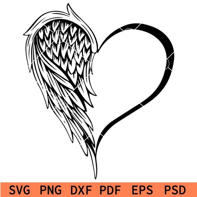Heart symbol angel wings SVG, Angle wings Heart Symbol SVG, Memorial ...