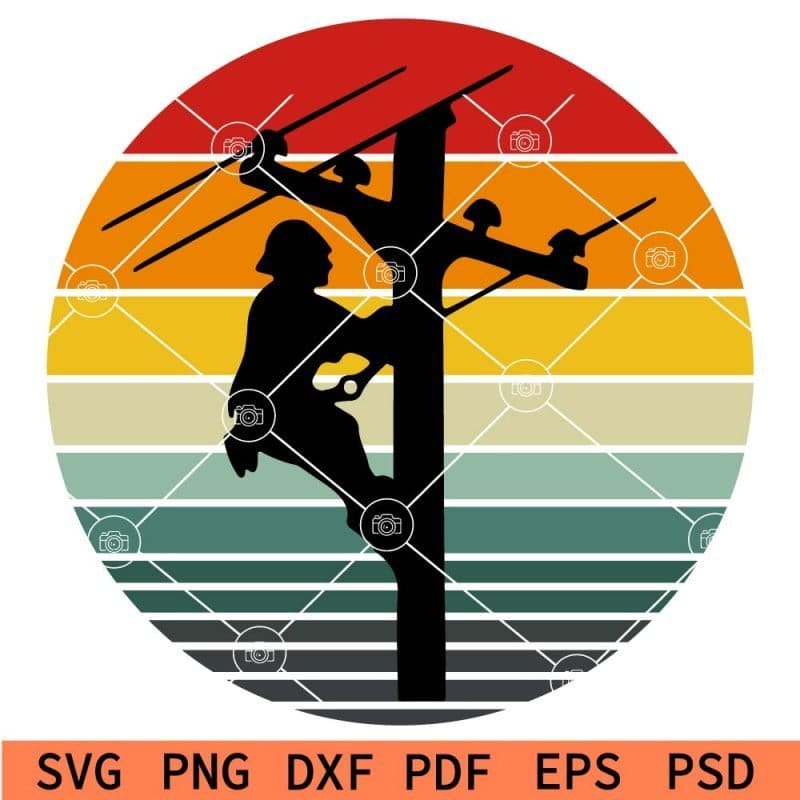 Retro Lineman SVG, Lineman Electrician SVG, Lineman Retro Circle SVG