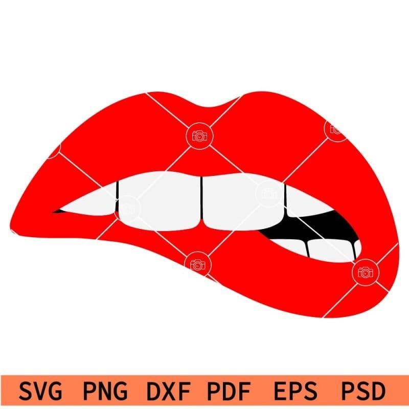 Teeth biting Lips SVG, Kiss SVG, Lips and teeth SVG
