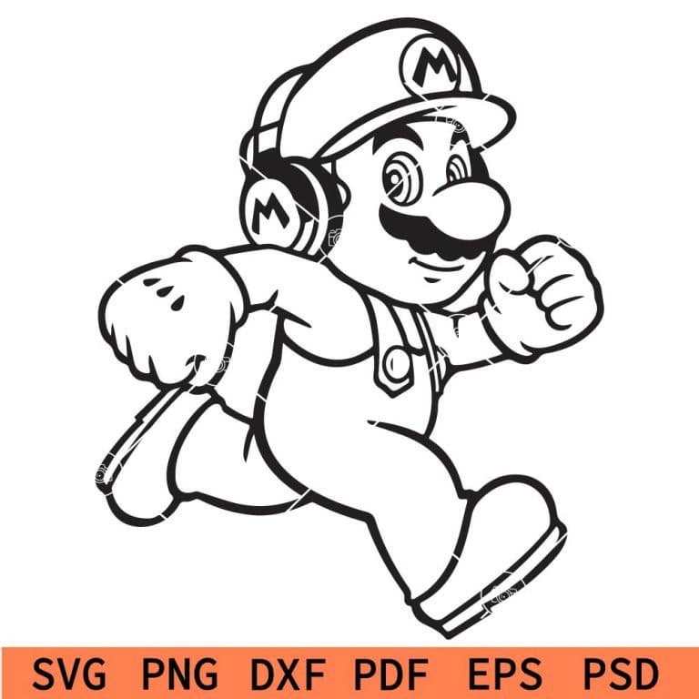 Super Mario Line Art SVG, Super Mario Running svg, Outline Super Mario SVG