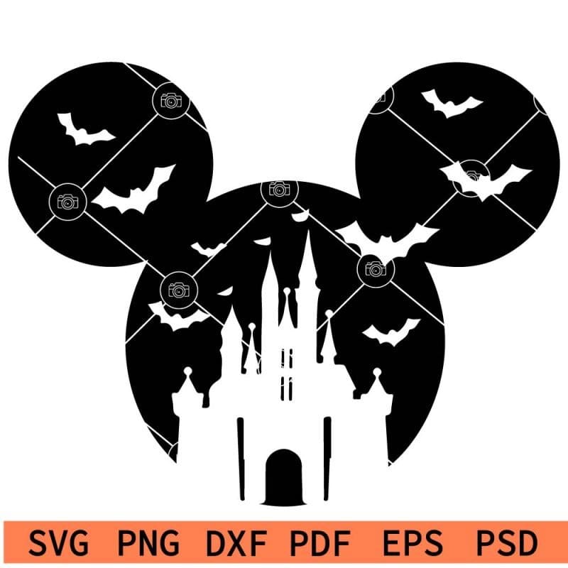 Mickey castle bats svg, Disney castle Halloween Scene SVG, Mickey Head ...