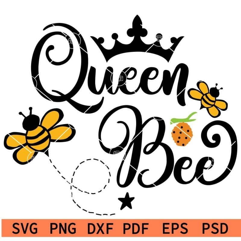 Flying Queen bee SVG, Bee Insect SVG, Queen bee with Crown SVG