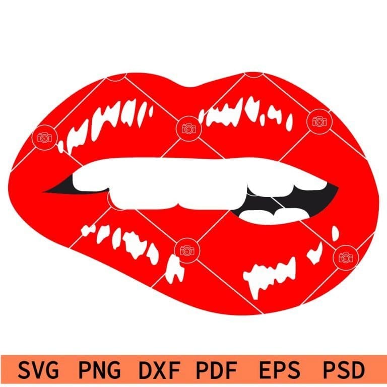 Lips and teeth SVG, Teeth biting Lips SVG, Kiss SVG