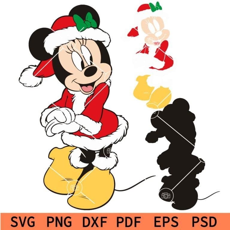 Minnie With Santa Hat Retro Text SVG, Stacked Christmas Minnie SVG ...