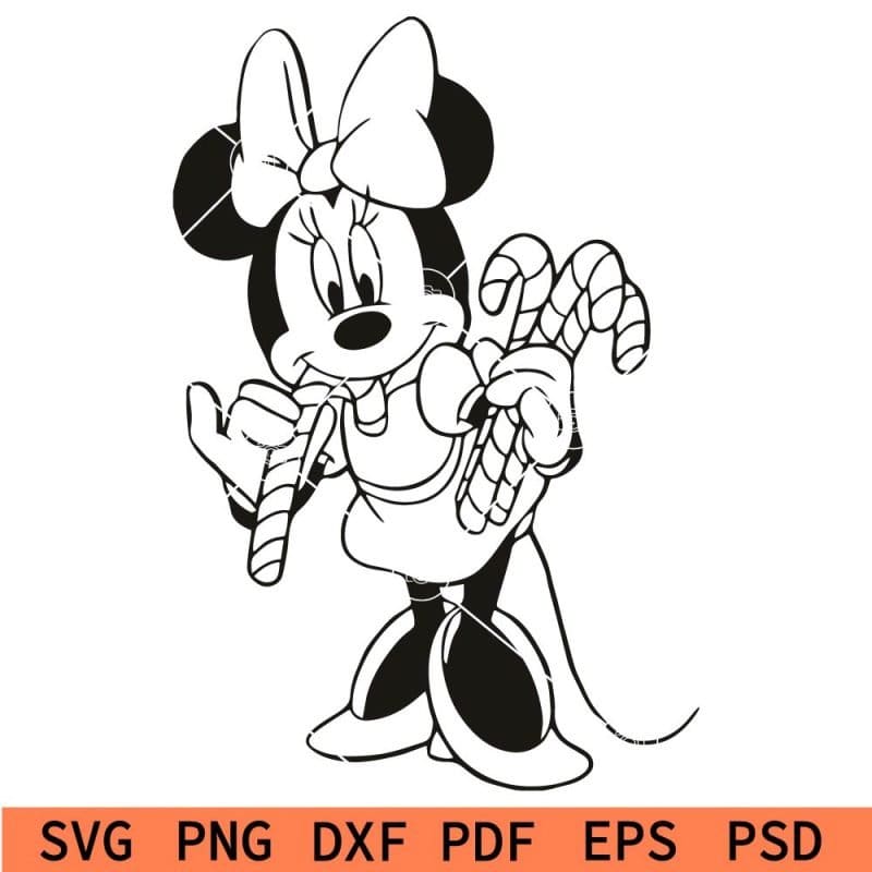 Minnie with candy cane svg, Disney Christmas SVG, Christmas Minnie ...