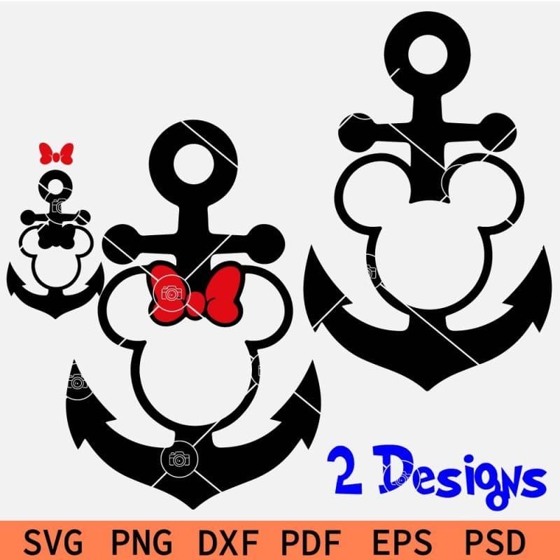 Disney Anchor Bundle SVG, Anchor Mickey and Minnie Mouse Head svg