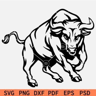 Fighting Bull Stencil SVG, Charging Bull SVG, Fierce Angry Bull SVG