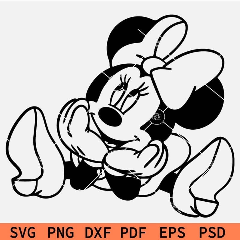 Cute Minnie Mouse Sitting SVG, Sitting Minnie Holding Cheeks SVG