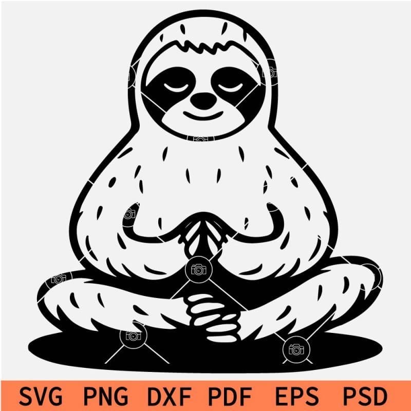 Cute Sloth Sitting Svg, Sitting Meditating Sloth SVG, Yoga Sloth SVG