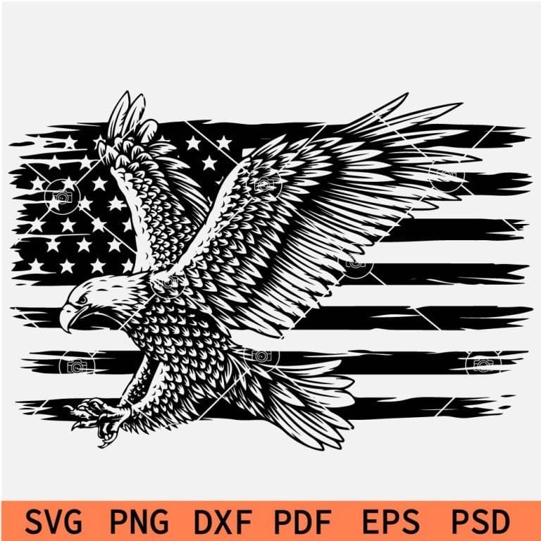 Distressed Patriotic Flying Eagle Svg, 4th of July Eagle Flying Svg ...