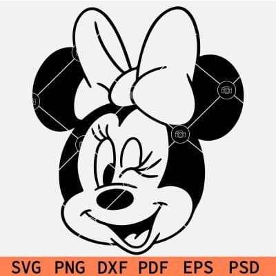 Happy Minnie Mouse winking svg, Winking Minnie Head with Bow svg, Happy ...